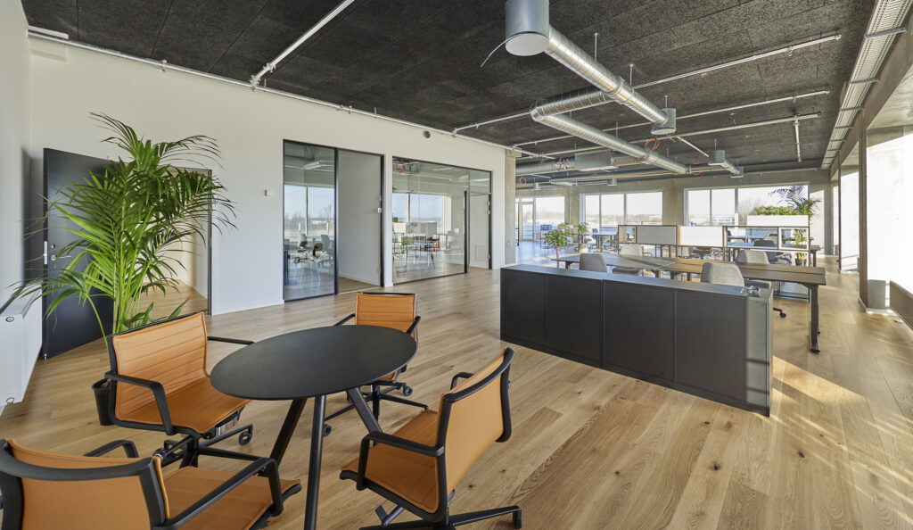 Newly renovated offices are ready for viewing in the high-rise building ...